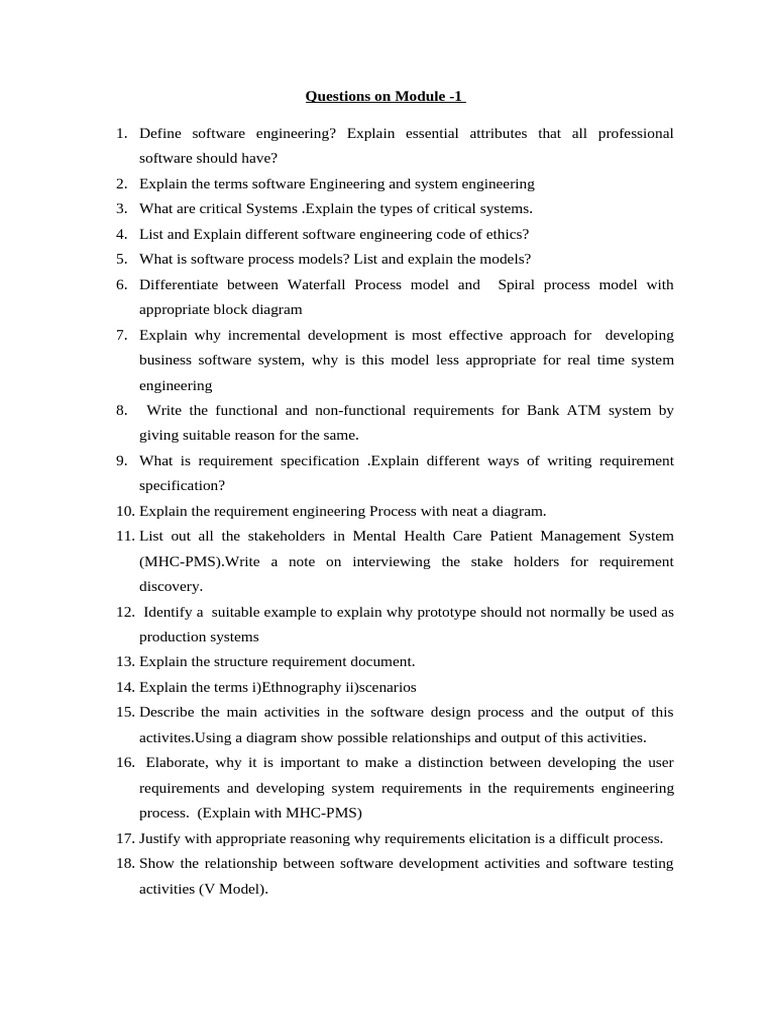 SE model questions-Module 1 | PDF