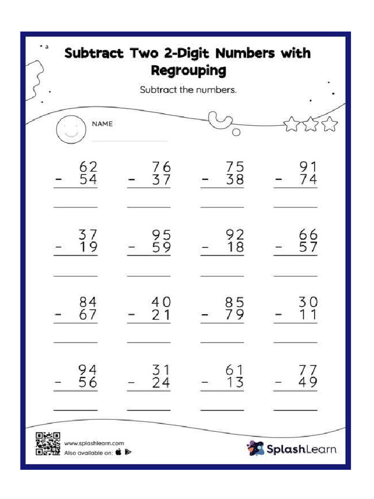Subtraction of 2 Digit With Regrouping | PDF