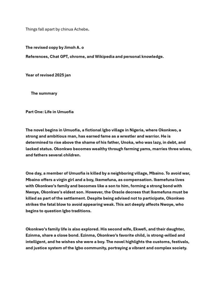 Summary of Things Fall Apart by Achebe | PDF