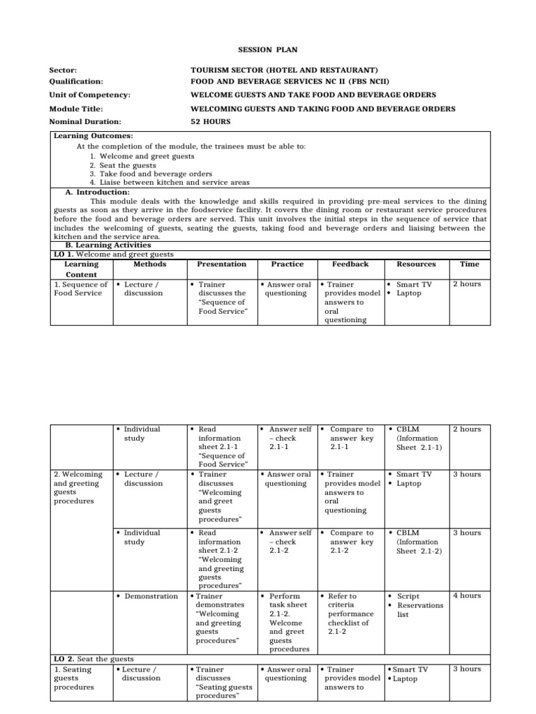 Djln - Session Plan | PDF | Learning | Foodservice