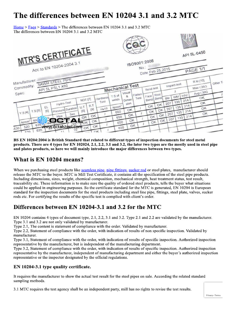 Certificates of Compliance and Traceability | PDF