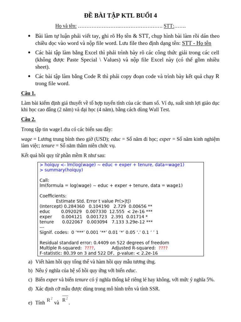 Đề Bài Tập KTL Buổi 4 | PDF