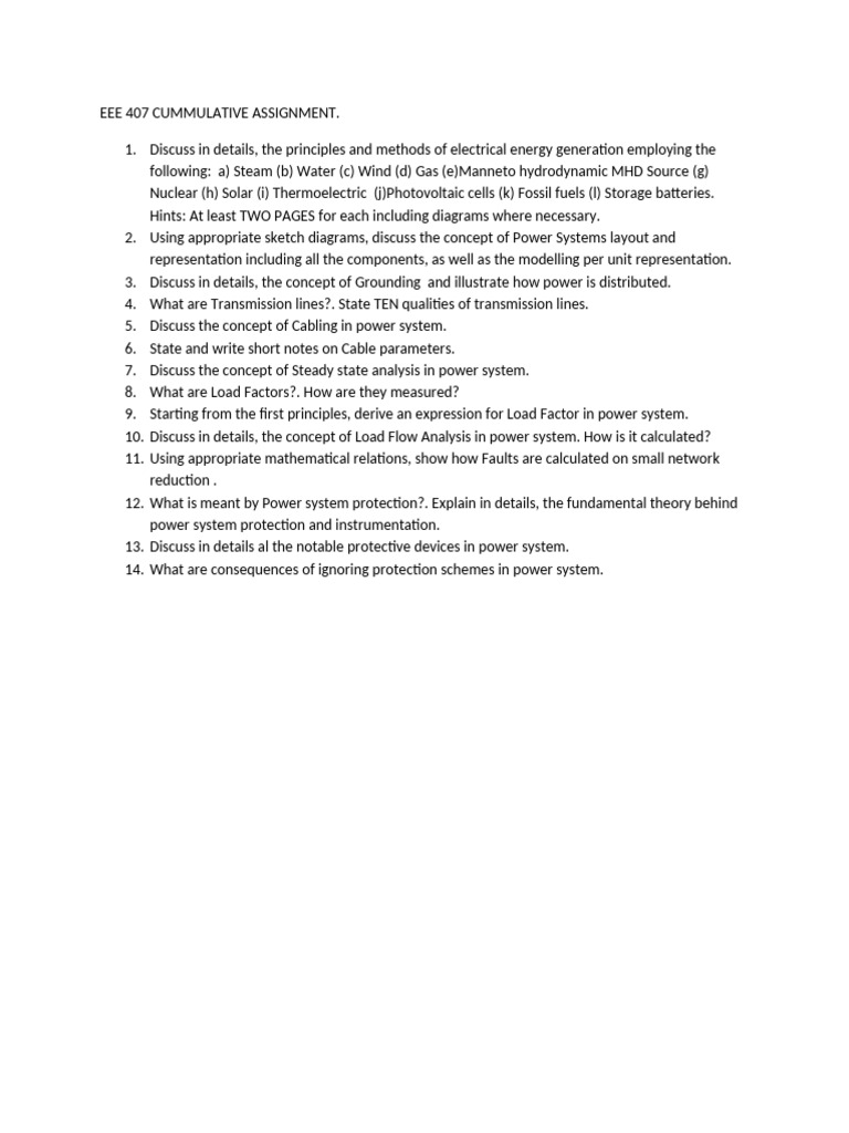 Eee 407## Cummulative Assignment. | PDF