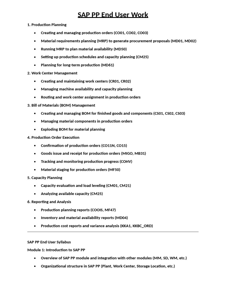 SAP PP End User Training Guide | PDF | Business | Production And ...