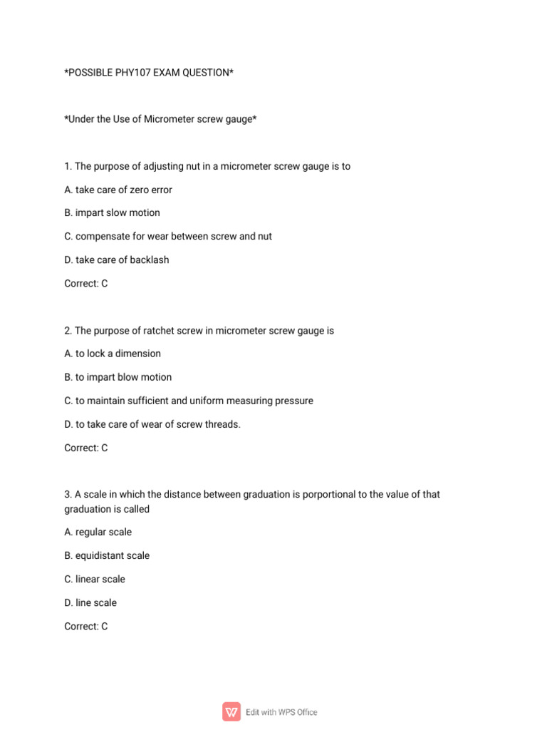 Phy 107 Pass Questions-1 | PDF