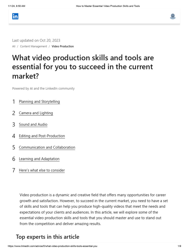 How To Master Essential Video Production Skills and Tools | PDF ...