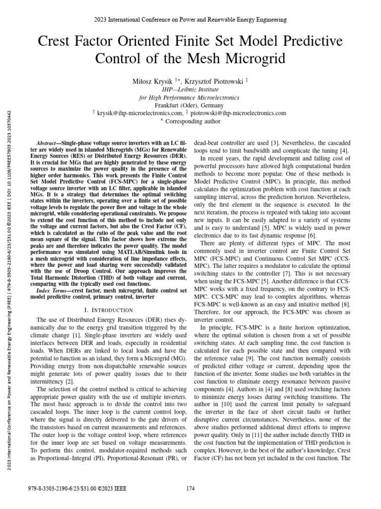 Crest Factor Oriented Finite Set Model Predictive Control of the Mesh Microgrid | PDF | Power ...