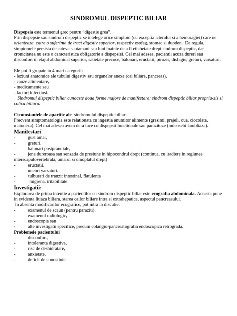 Sindromul Dispeptic Biliar | PDF