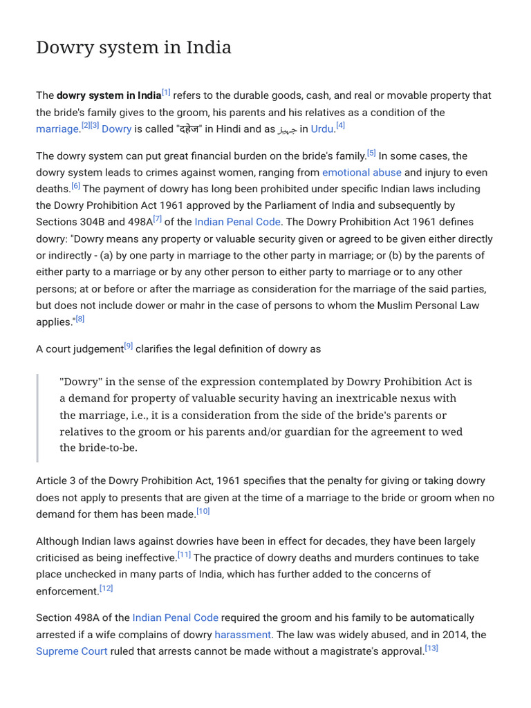 Dowry System in India - Wikipedia | PDF | Marriage, Unions And ...