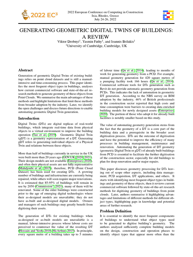 Generating Geometric Digital Twins of Buildings A Review | PDF | Shape ...