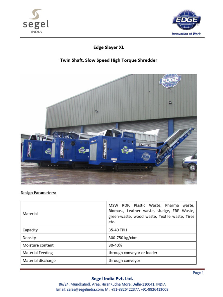 Edge Slayer XL Shredder Specifications | PDF | Mechanical Engineering