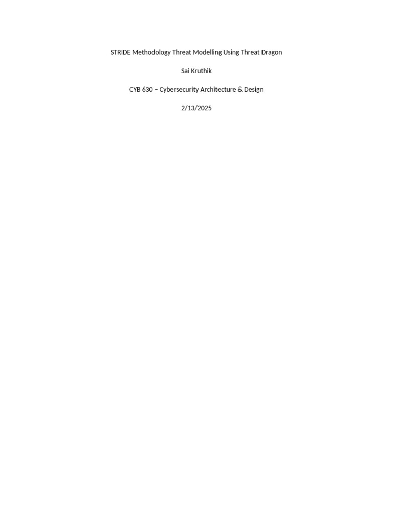 STRIDE Methodology Threat Modelling Using Threat Dragon - Edited | PDF