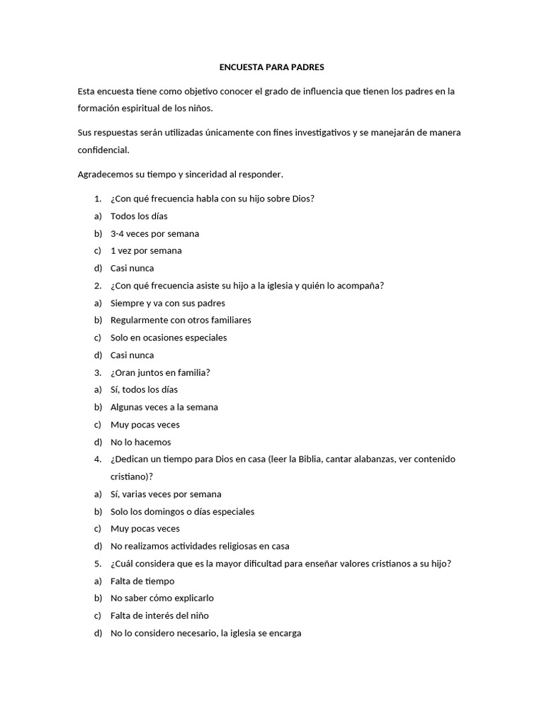 Encuesta para Padres | PDF | Enseñando | Aprendizaje