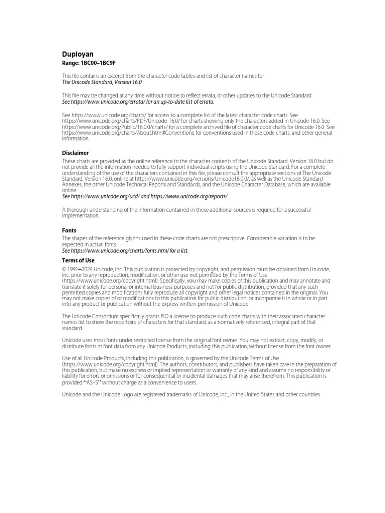 U1BC00 | PDF | Character Encoding | Collation