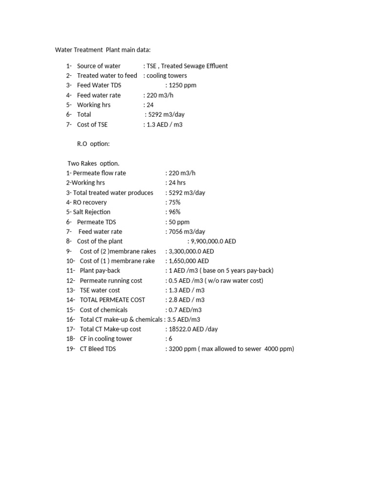 TSE Water Treatment Plant Cost Analysis | PDF | Membrane | Sewage Treatment