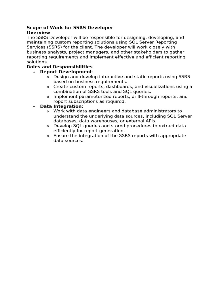 SSRS Developer Scope of Work | PDF