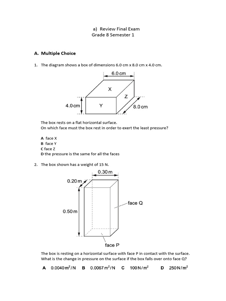 Review Final Exam Semester 1 | PDF | Pressure | Force