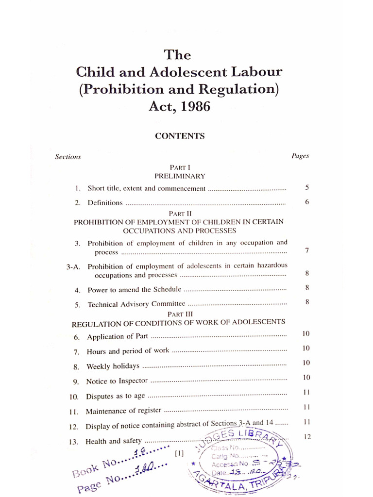 Child and Adolescent Labour (Prohibition and Regulation) Act, 1986 | PDF
