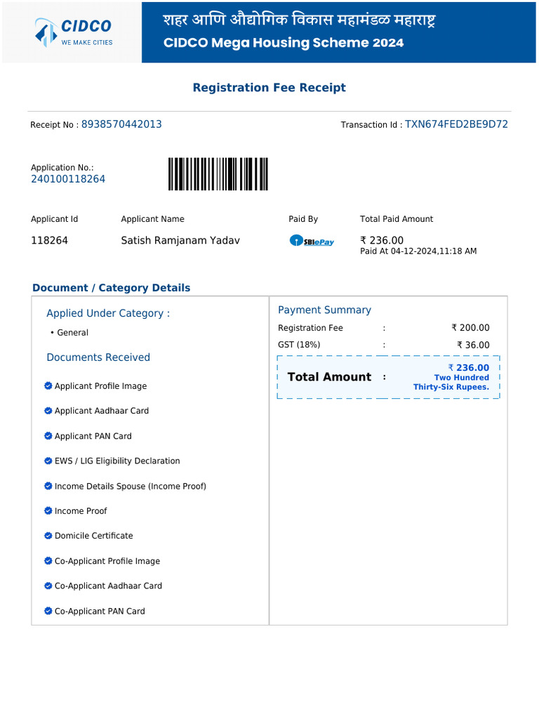Application Fee Receipt | PDF