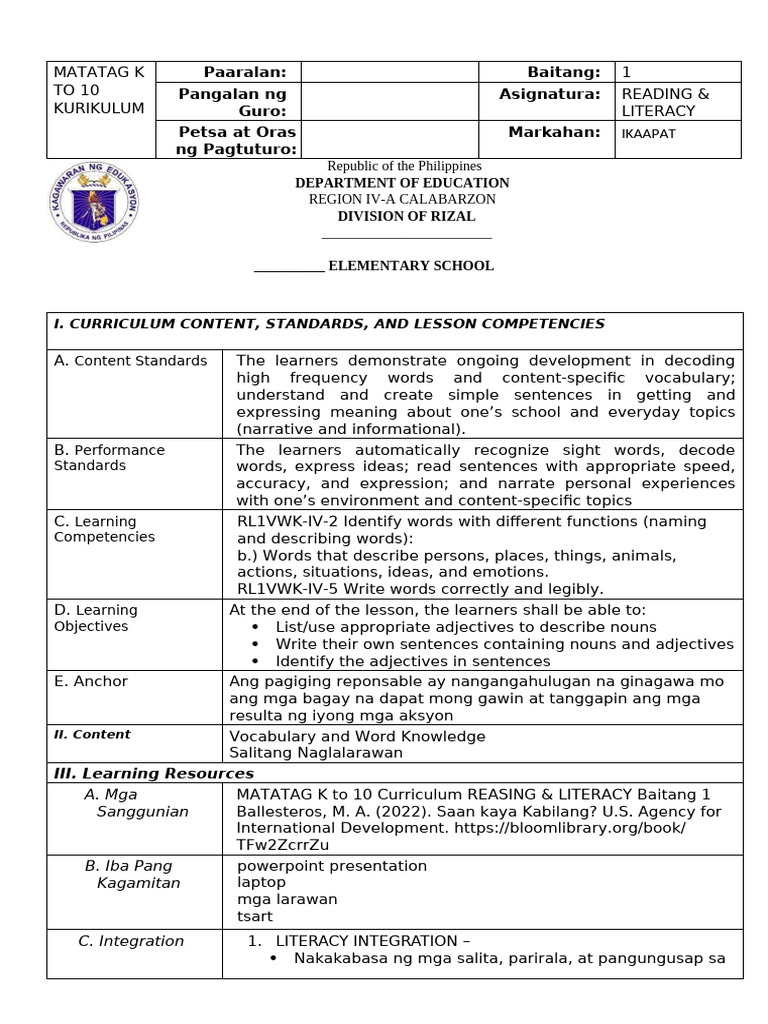 Reading Week 4 Lesson Exemplar | PDF