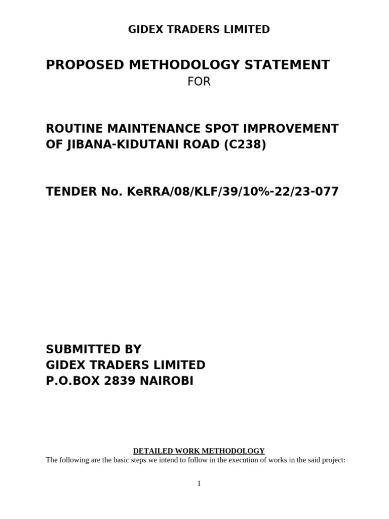 Work Methodology - Gidex Kerra | PDF | Road | Drainage