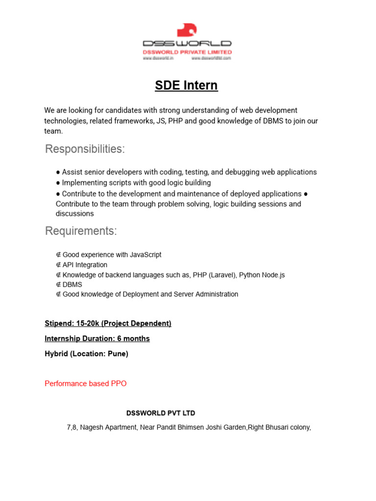 SDE Intern JD | PDF