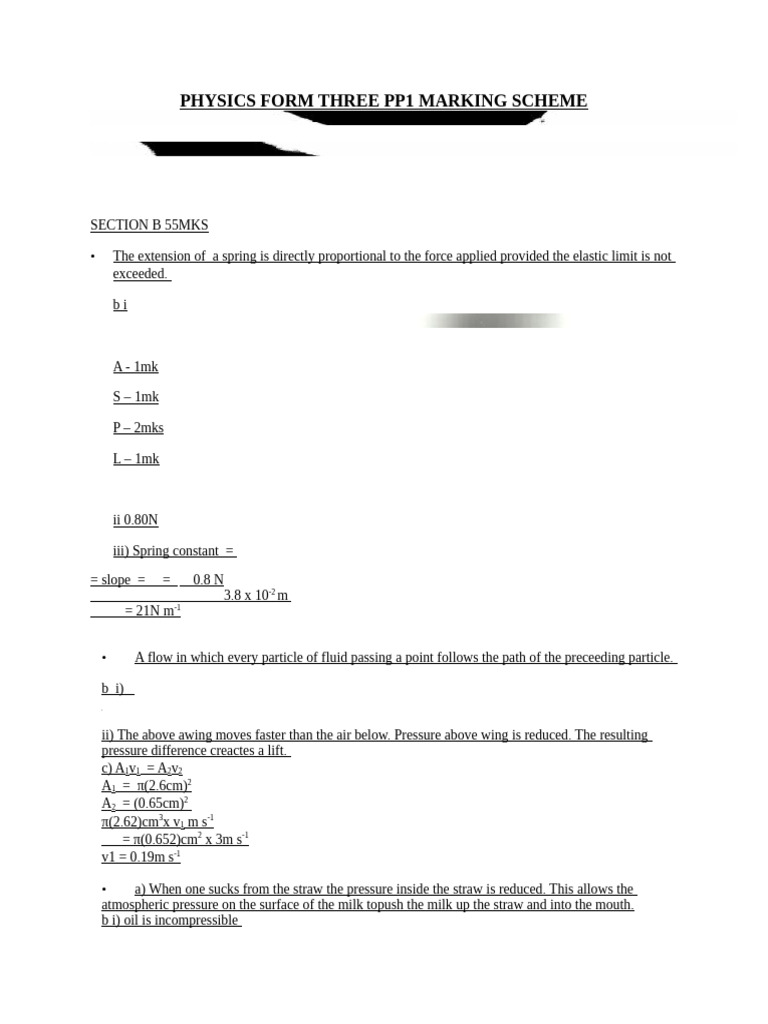 Physics Form 3 P1 Marking Schem1 | PDF | Pressure | Piston