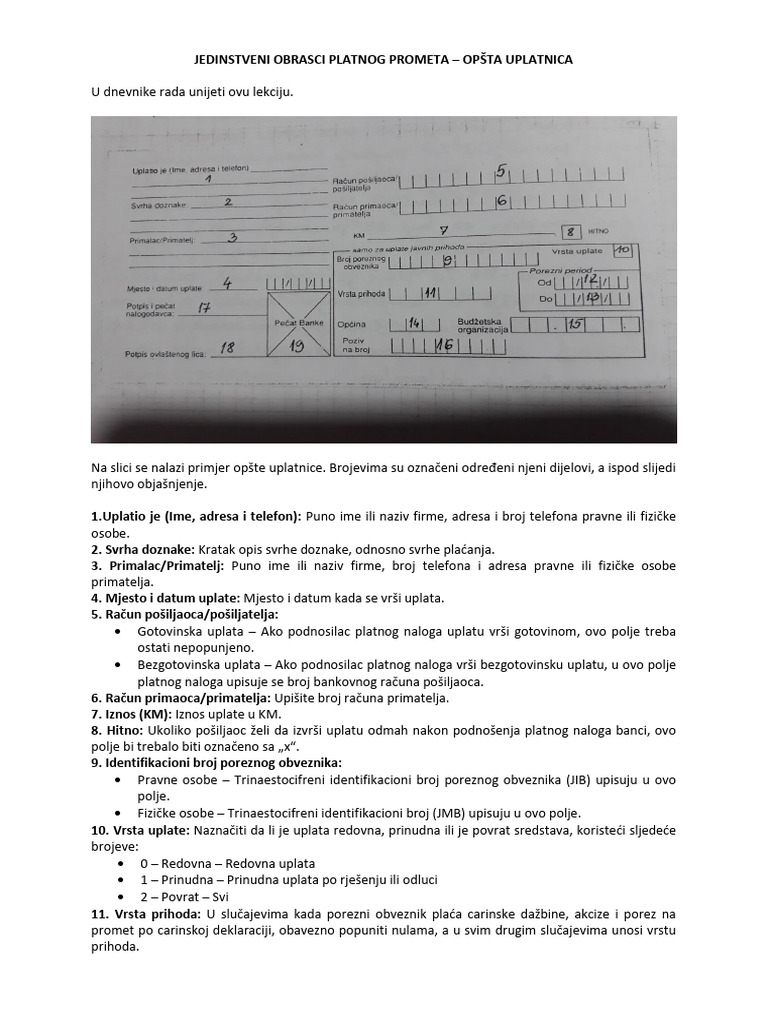 JEDINSTVENI OBRASCI PLATNOG PROMETA | PDF