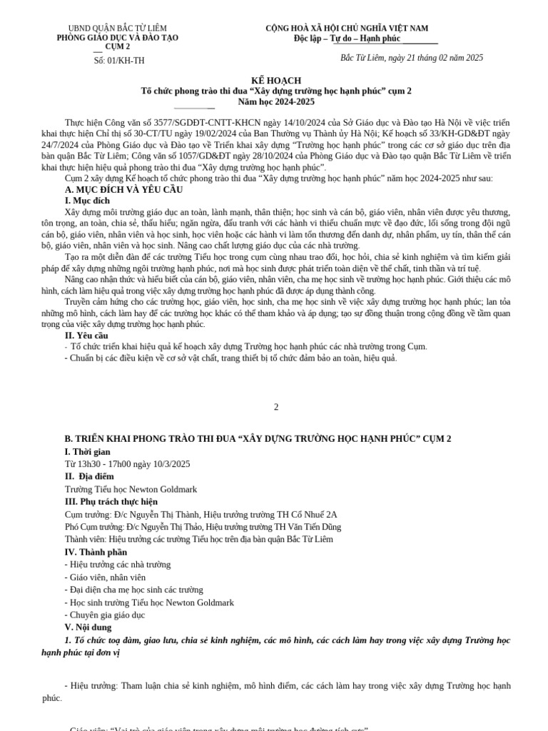 KH tổ chức Trường học hạnh phúc | PDF