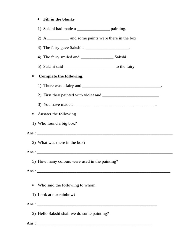 Fill-in-the-Blank Activity Worksheet | PDF