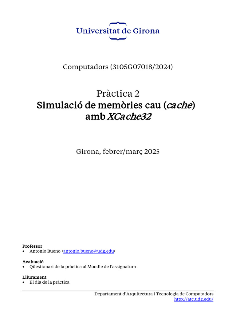 Geinf Computadors Enunciat Practica2 Xcache32 | PDF