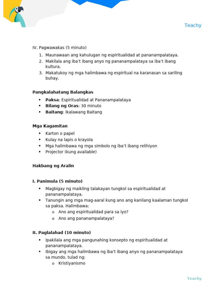 Plano NG Aralin | PDF