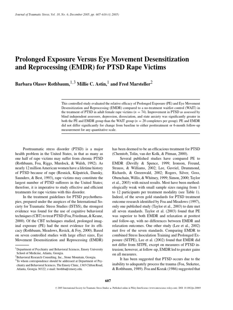 (Integrity Measures) Prolonged Exposure Versus Eye Movement ...