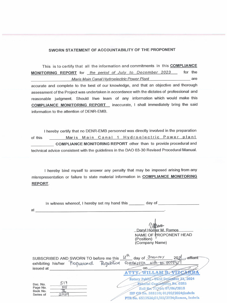 Sworn Statement For CMR | PDF