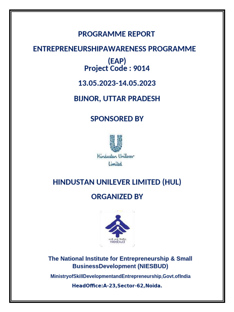 Bijnor UP - 9263 HUL Report 2 | PDF | Entrepreneurship | Business