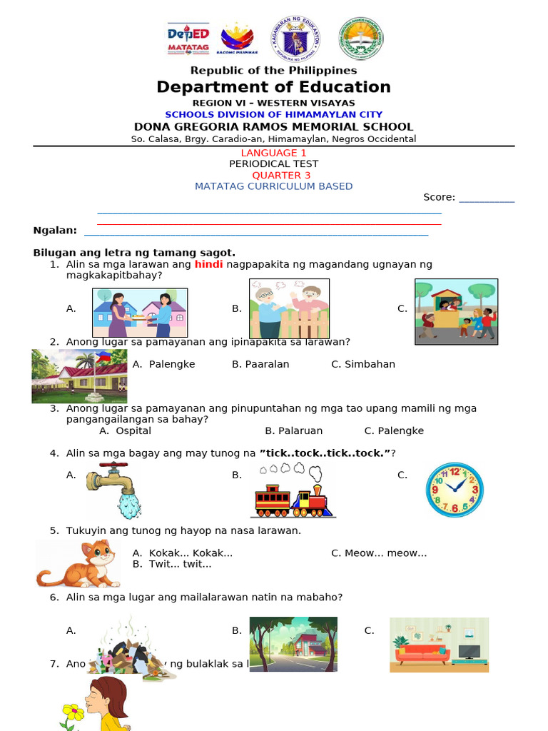 3rd Quarter Matatag Exam Grade1 | PDF