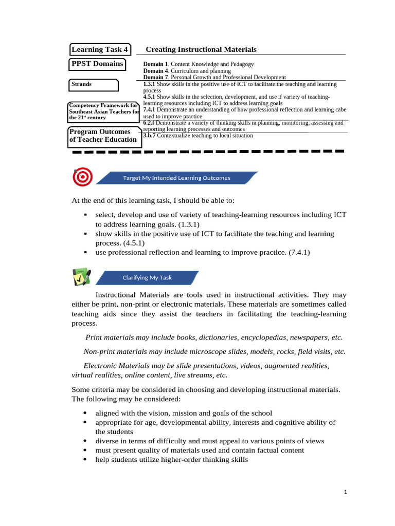 Learning Task 4 Creating Instructional Materials | PDF