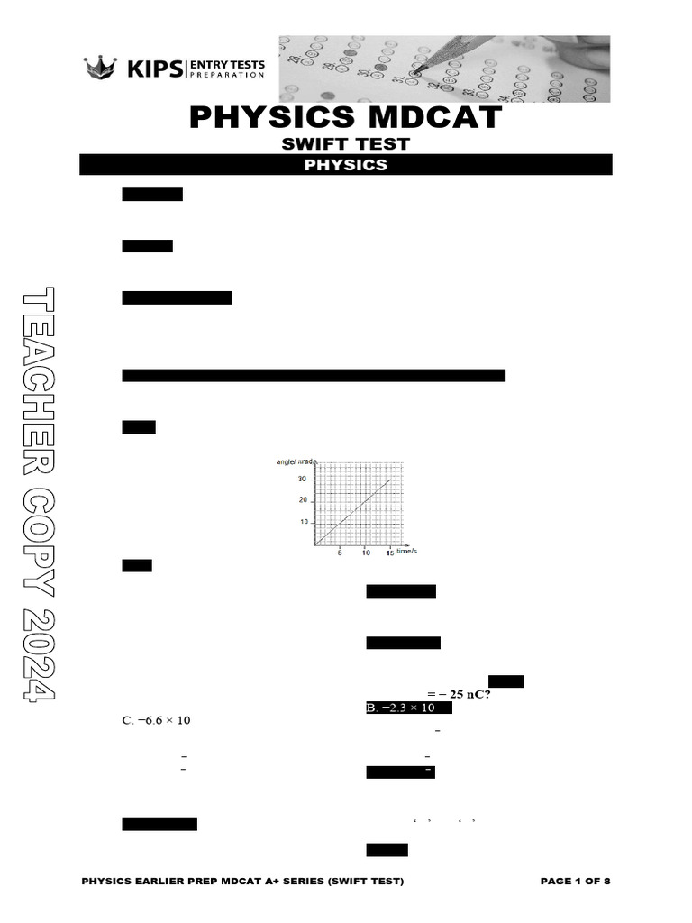 MDCAT Physics Swift Test Questions | PDF | Electronvolt | Force