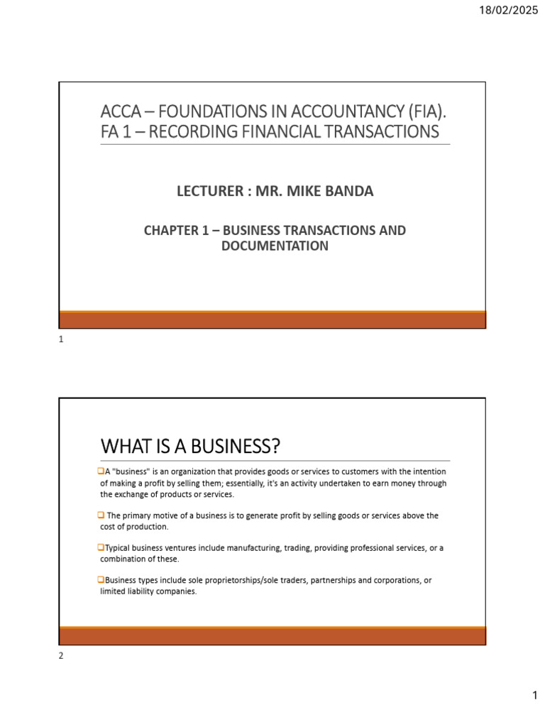 ACCA FIA: Financial Transactions Basics | PDF | Financial Transaction ...