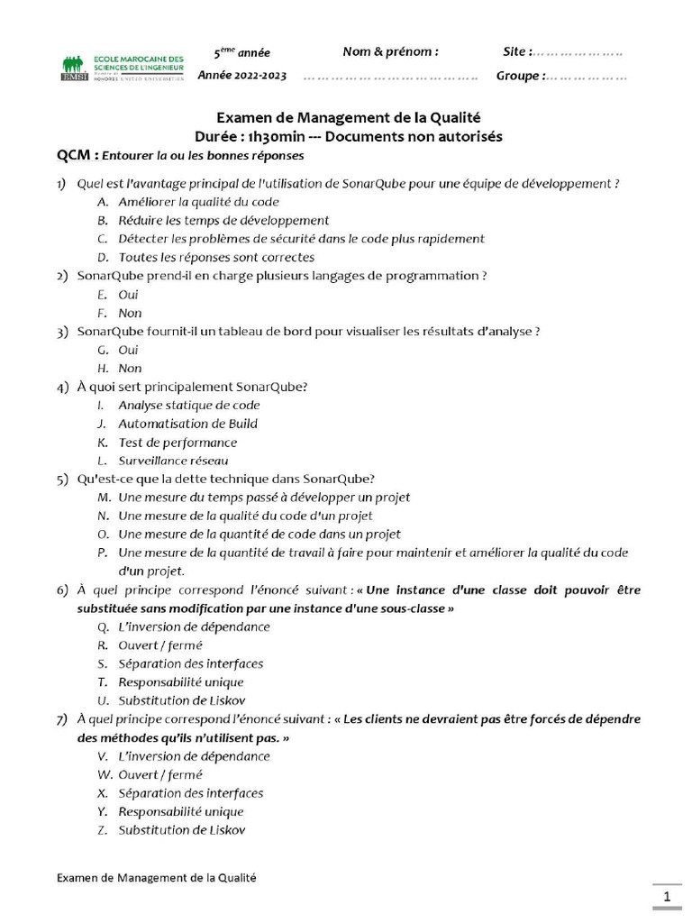 EMSI Examen Management de La Qualité 2022-2023 | PDF