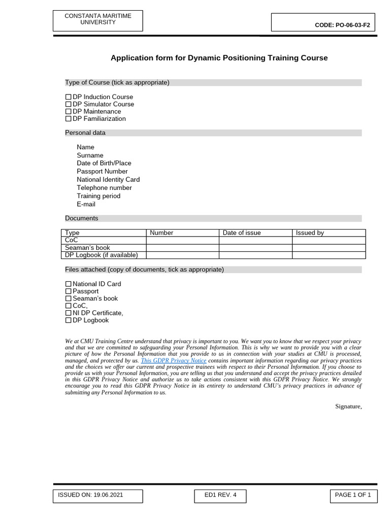 PO-06-04-F2, Candidates Application Form, Ed1 Rev4 | PDF