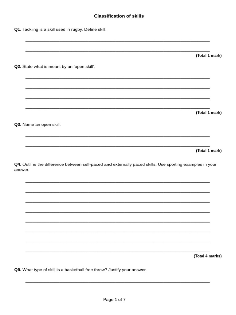 Classification of Skill Exam Questions | PDF | Running | Cognitive ...