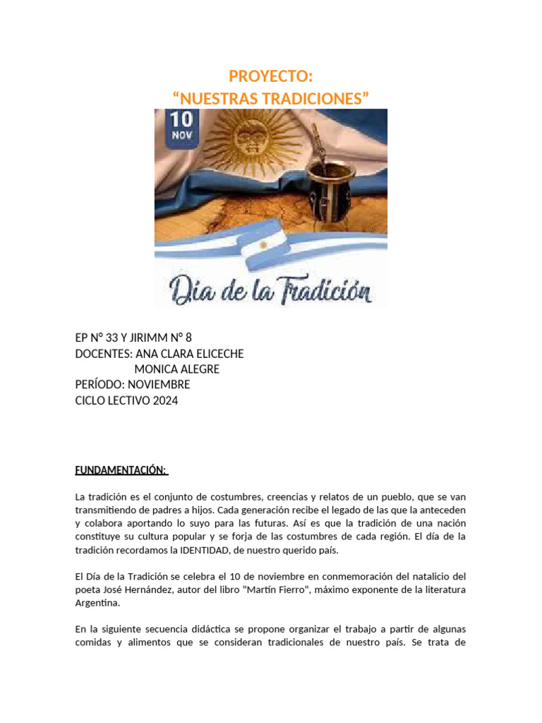 Proyecto Nuestras Tradiciones | PDF | Tradiciones | Alimentos