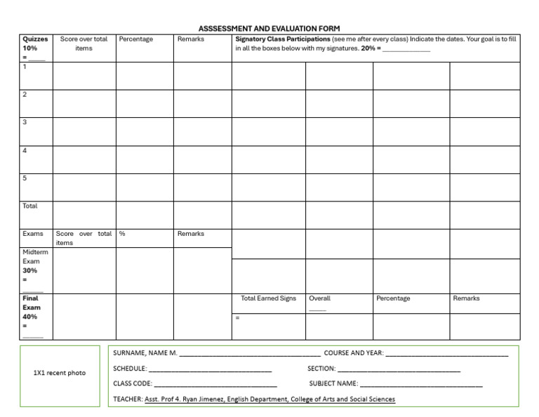 CLASS Assessment Form 2025 | PDF