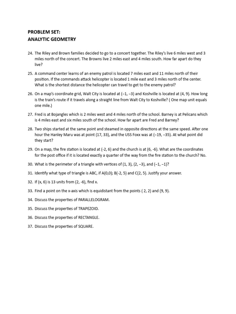 Analytic Geometry Problem Set | PDF
