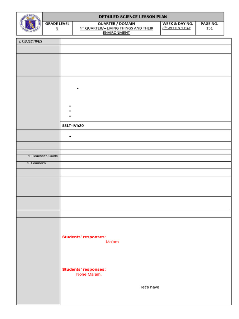 7es Detailed Lesson Plan Hierarchy of Taxonomic Classification | PDF ...