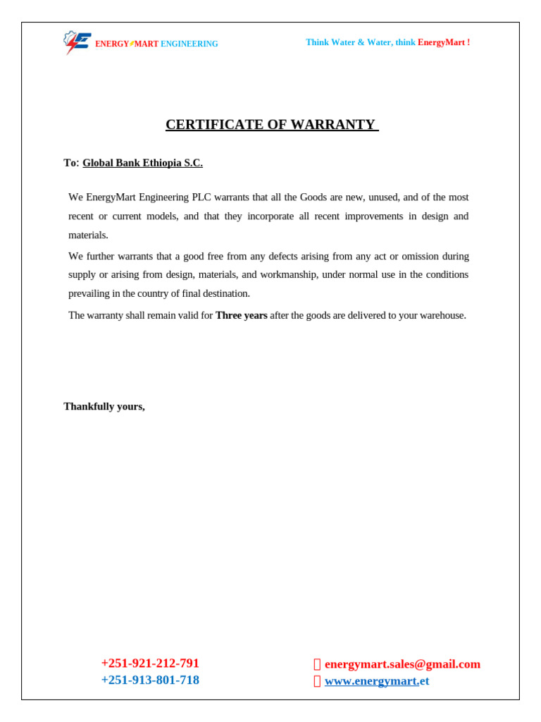 Warranty Certificate | PDF