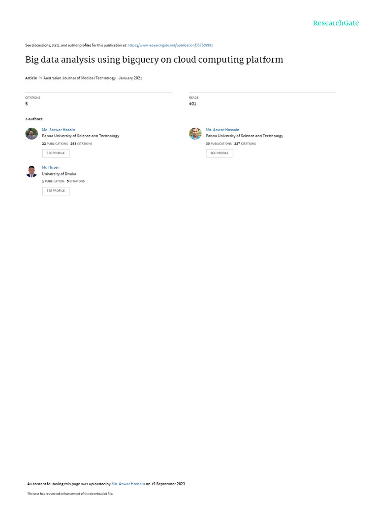 Big Data Analysis Using Bigquery On Cloud Computing Platform Pdf Big Data Cloud Computing