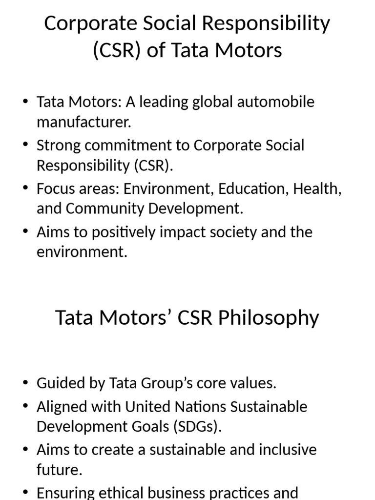 Tata Motors CSR Presentation | PDF | Corporate Social Responsibility ...