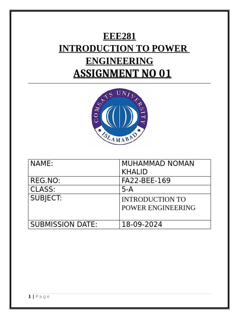 IPE ASSIGNMENT NO 01 Revised | PDF | Hydroelectricity | Electricity Generation